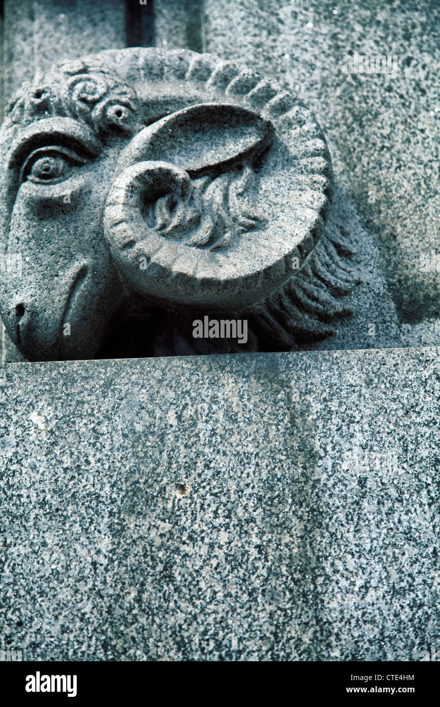 Stone Rams Head Stock Photo - Alamy