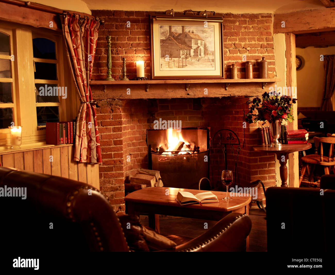 Winter pub interior fire hi-res stock photography and images - Alamy
