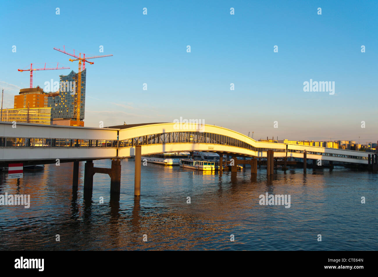 Überseebrücke footbridge along Norderelbe riverside central Hamburg ...