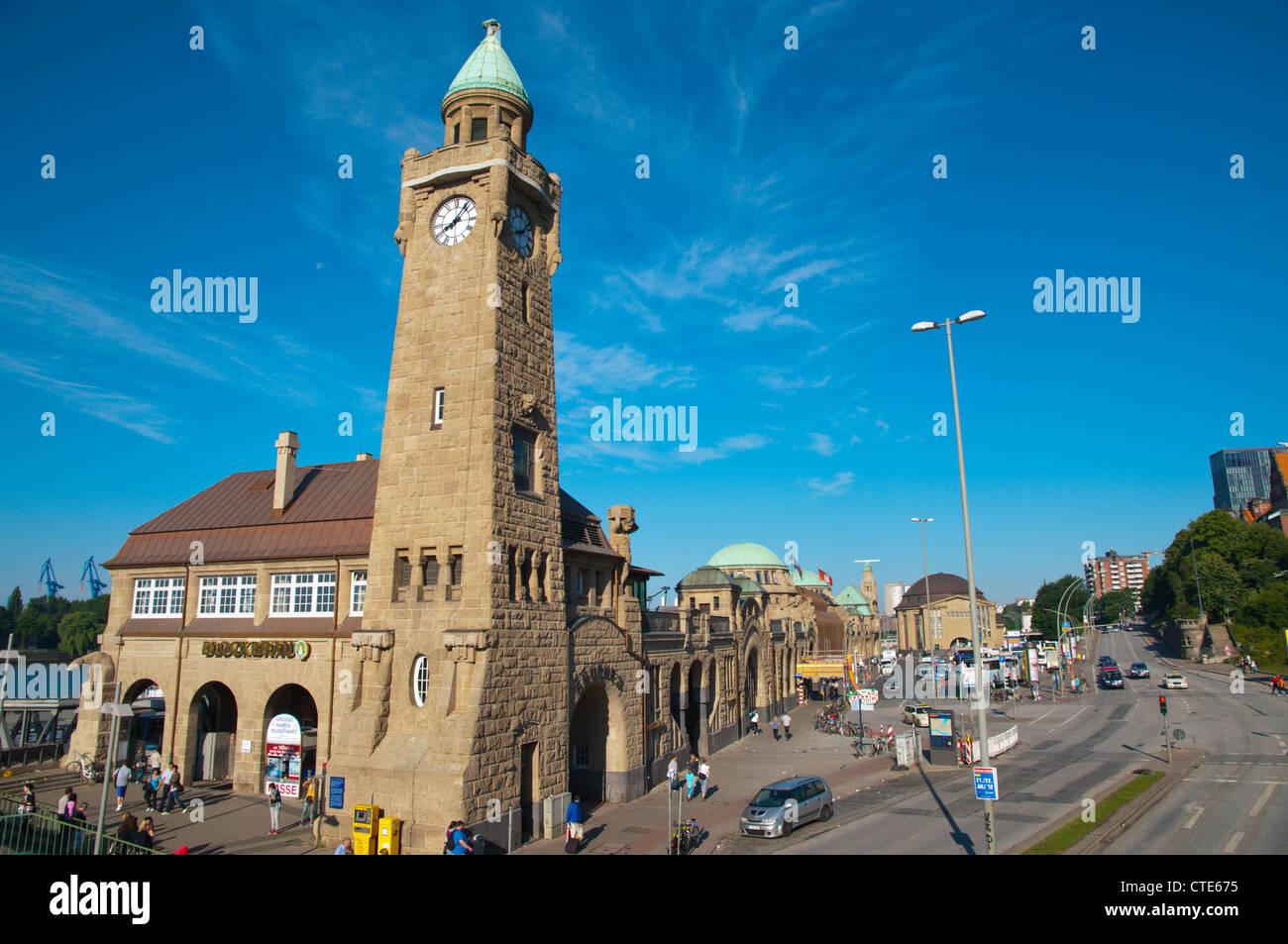Pegelturm water tower in harbour building complex at Landungsbrücken ...