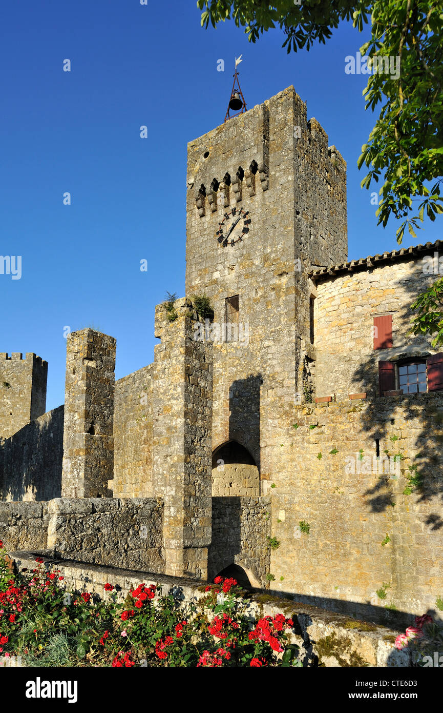 Entrance gate and city walls of the mediaeval fortified village ...
