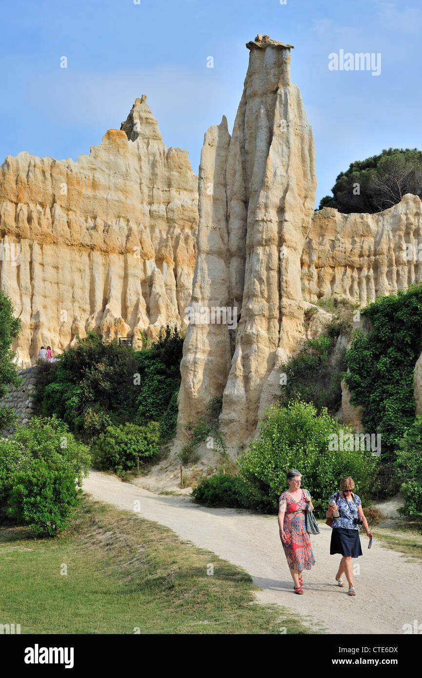 Rock formations, pillars and gullies created by water erosion at Orgues ...