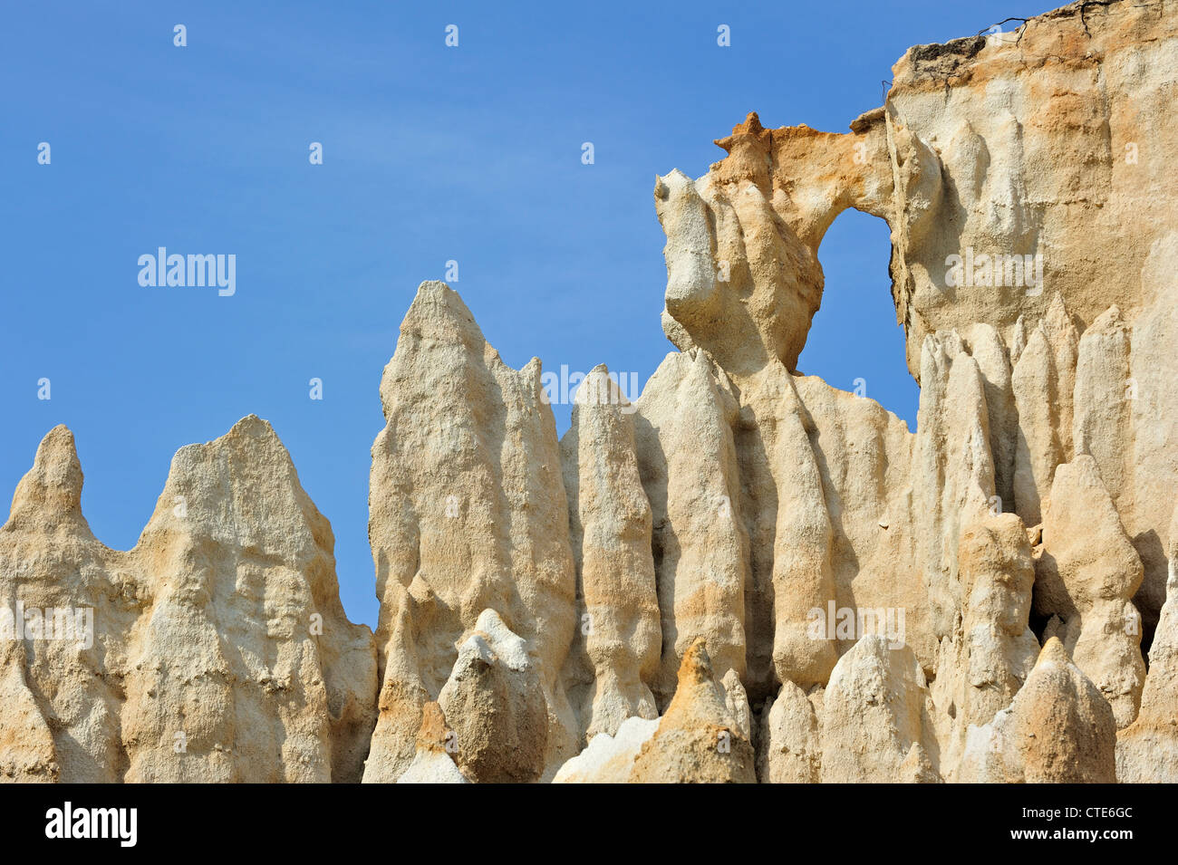 Rock formations, pillars and gullies created by water erosion at Orgues ...