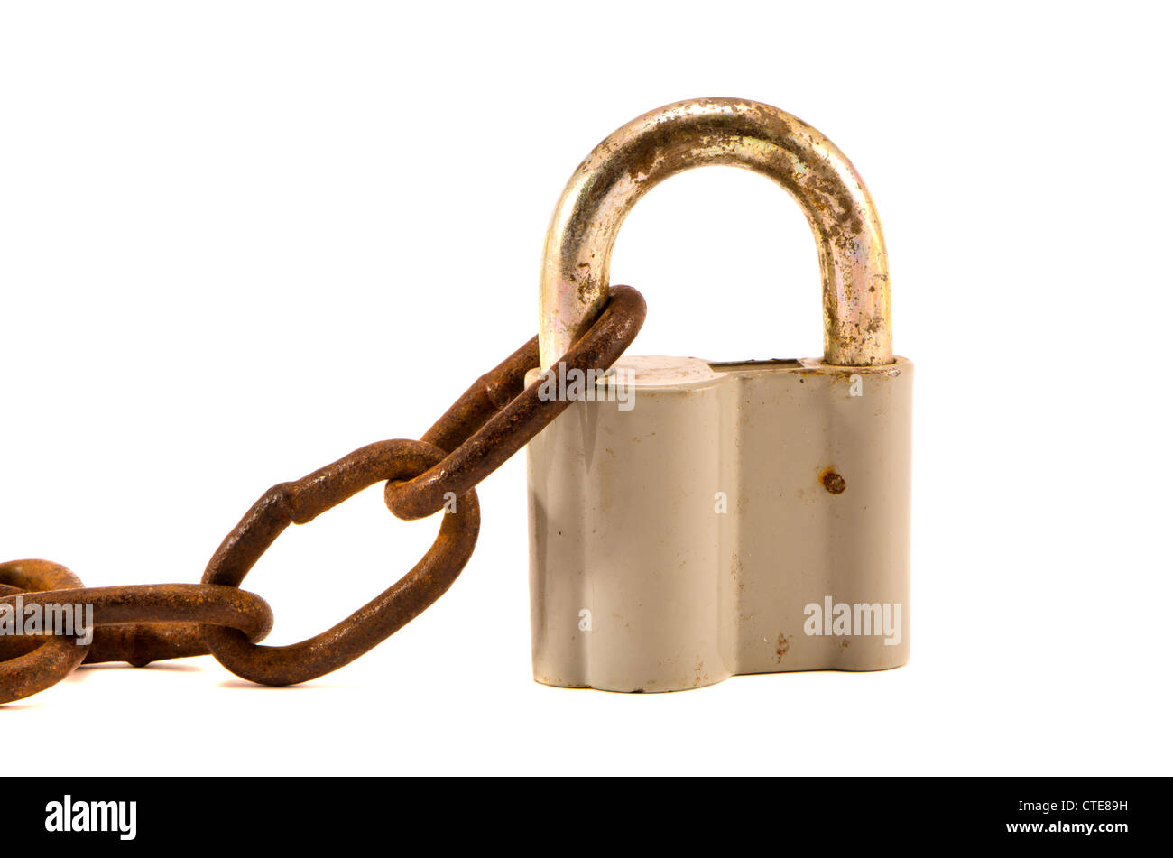 isolated on white metal lock and rusty chain Stock Photo - Alamy