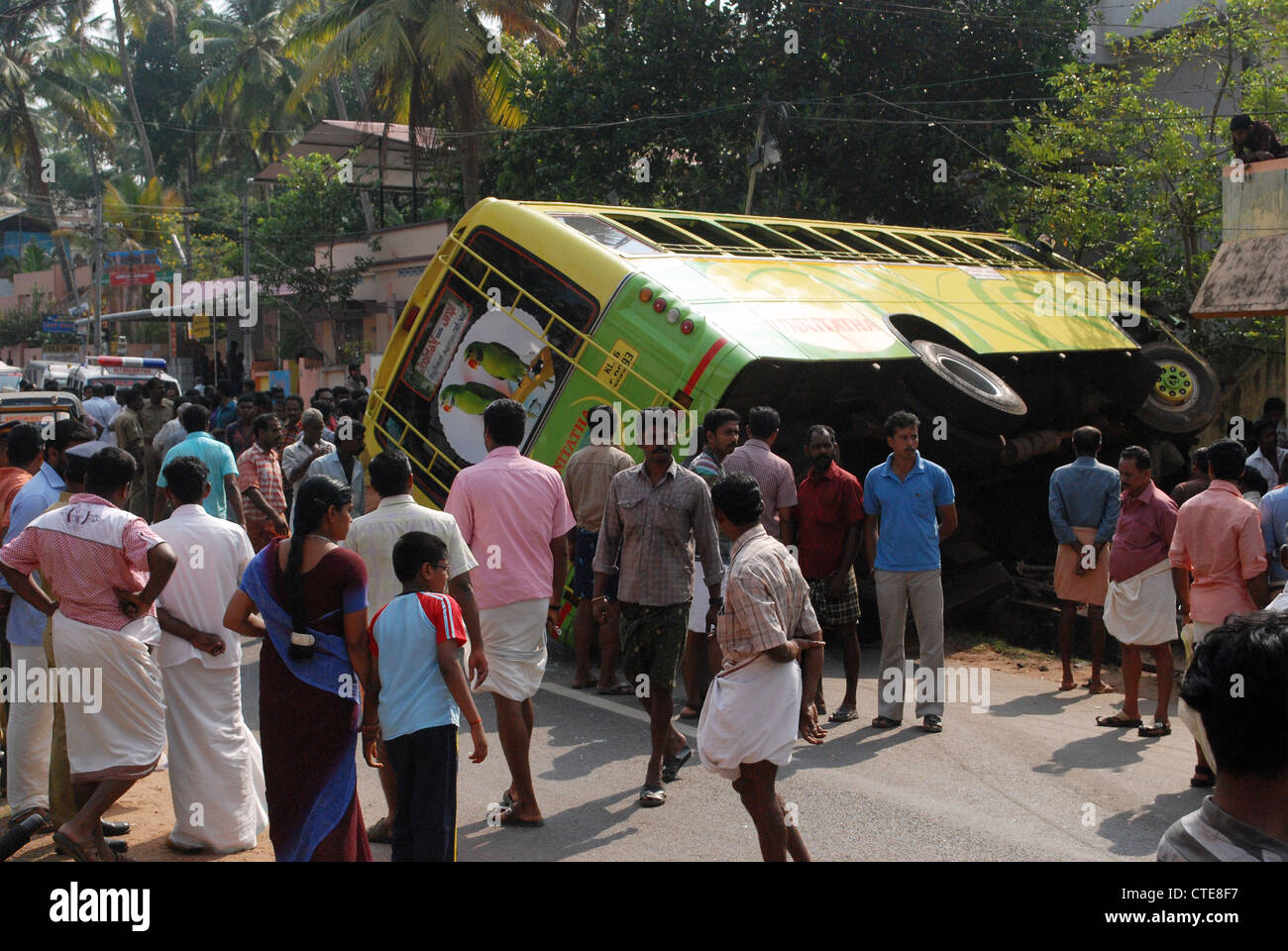 crowd gathering at a bus accident,kerala,india Stock Photo - Alamy