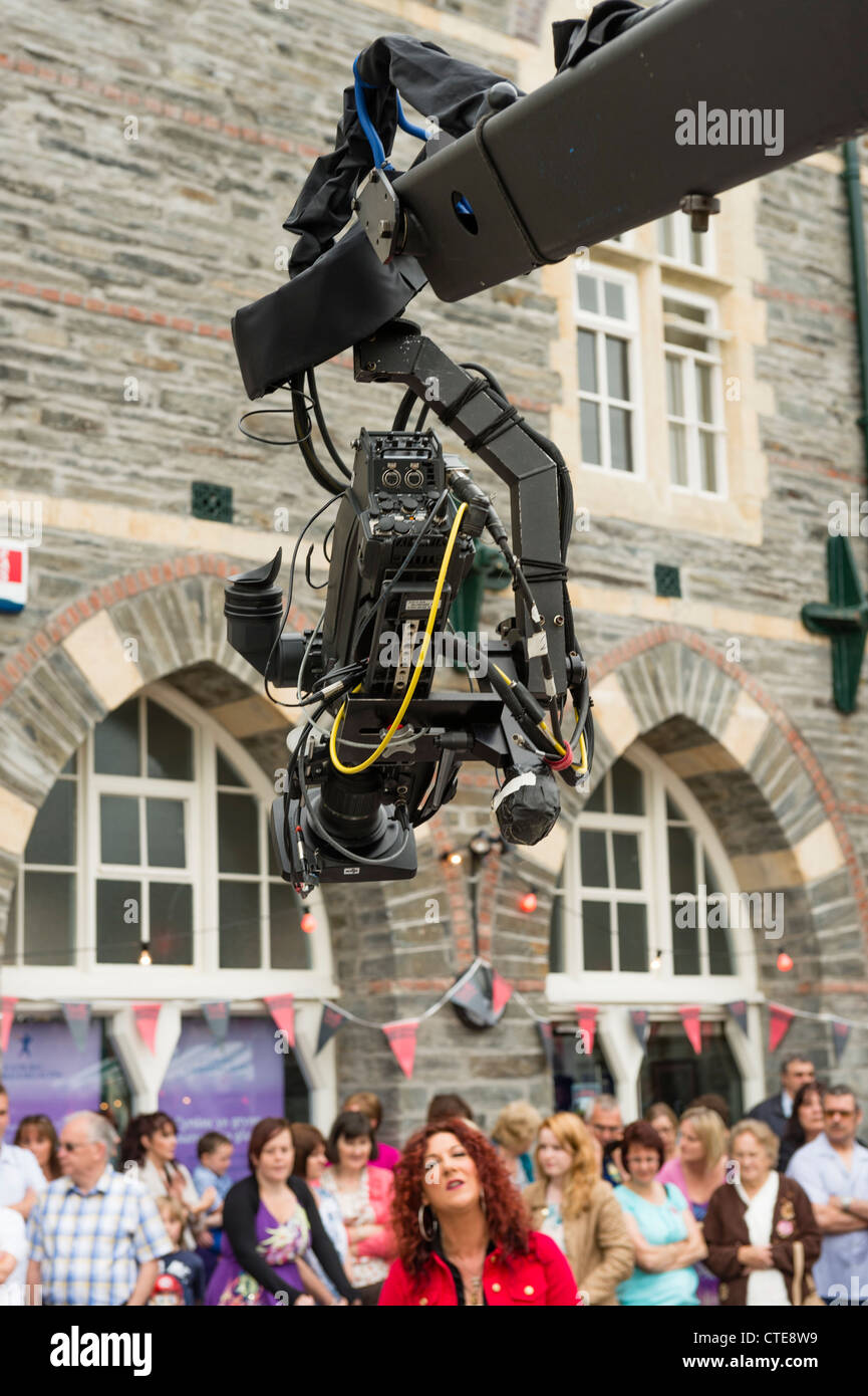 Using a 'jib' camera at a live television TV location outside broadcast ...