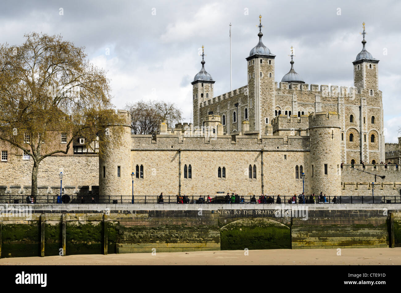 The historic castle Tower of London with a view of the Traitors Gate ...