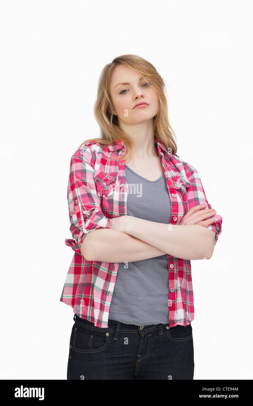 Front view of a woman upset Stock Photo - Alamy