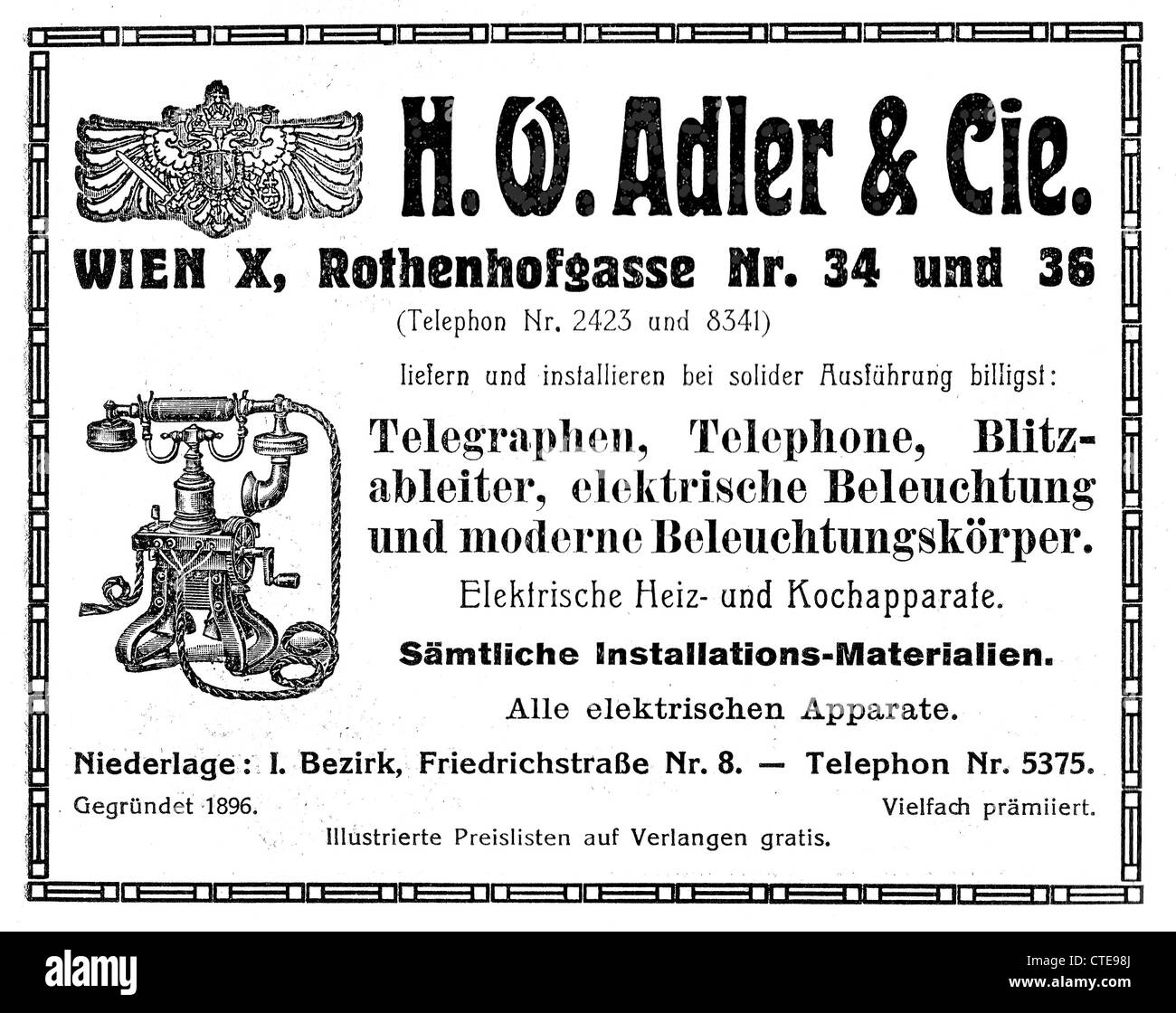 Austrian early 1900 advertising: telephone installation Stock Photo - Alamy