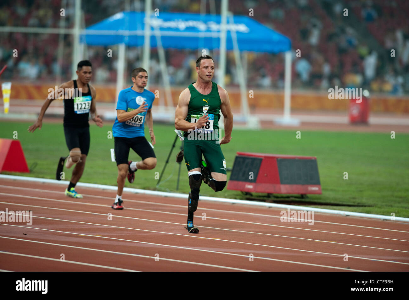South African Paralympic sprinter Oscar Pistorius participates in the ...