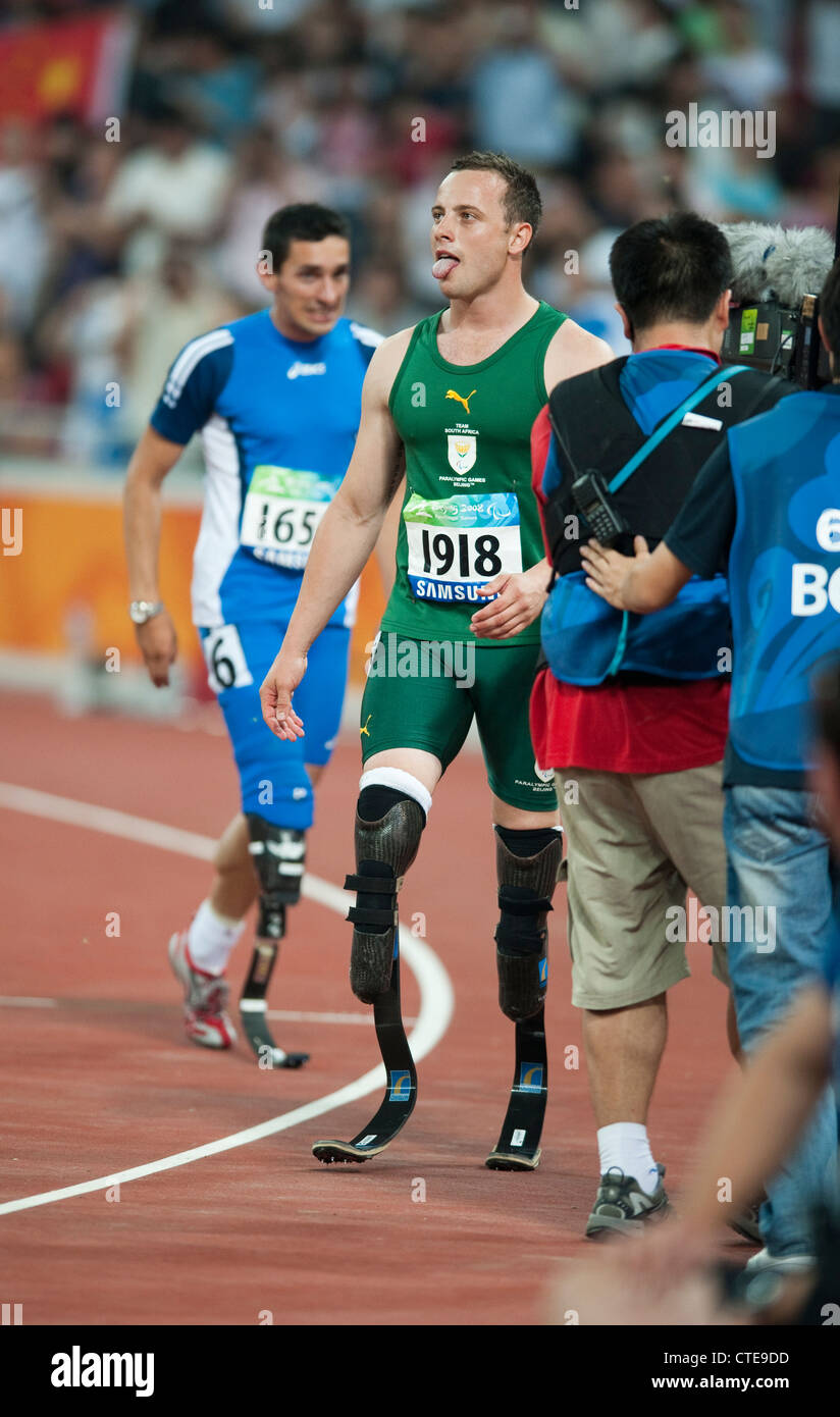 South African Paralympic sprinter Oscar Pistorius participates in the ...