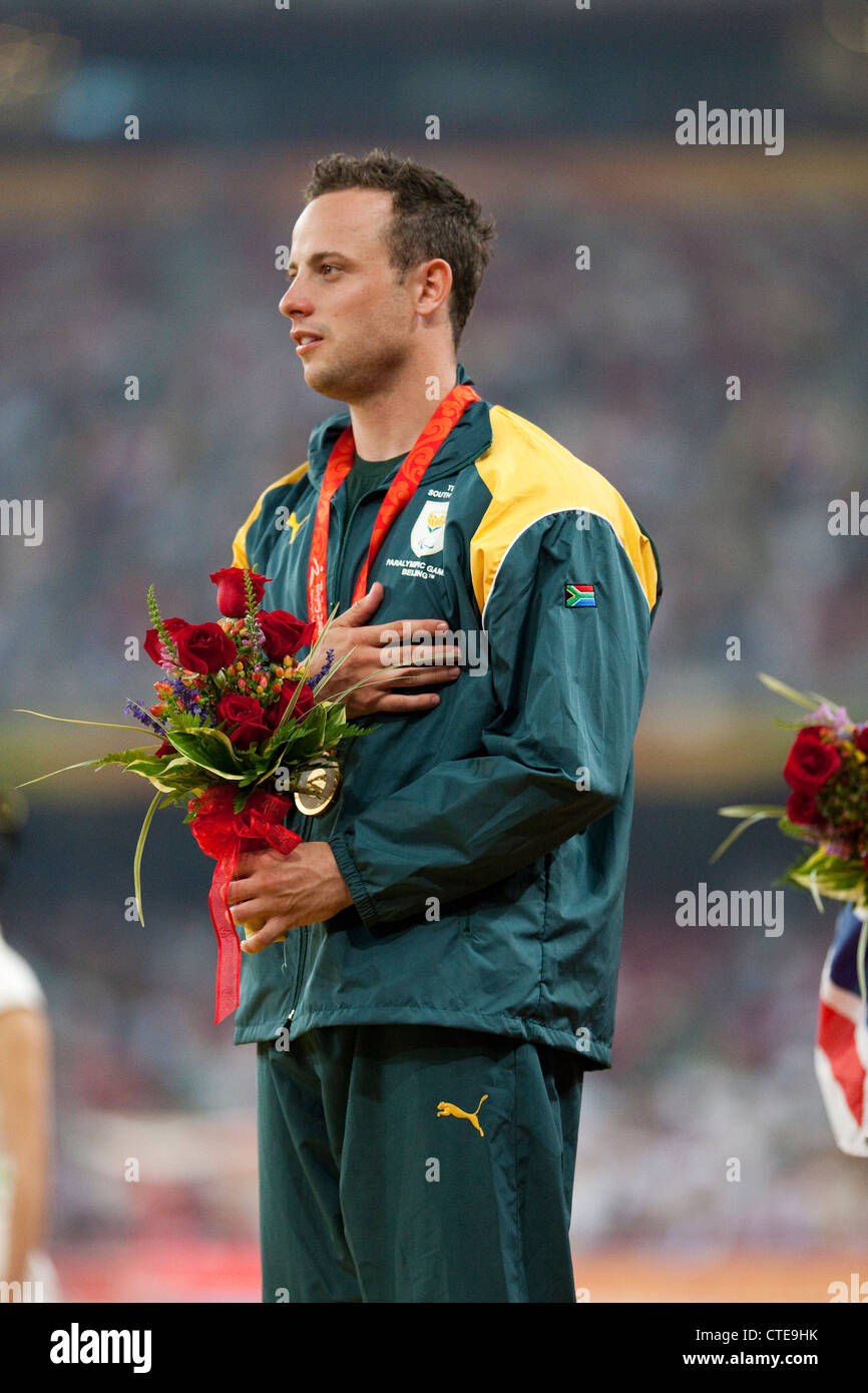South African Paralympic sprinter Oscar Pistorius participates in the ...