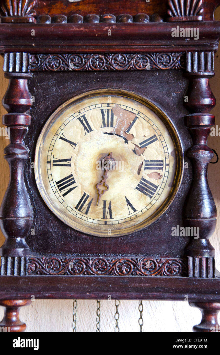 antique and broken wooden ornamental clock dial Stock Photo - Alamy