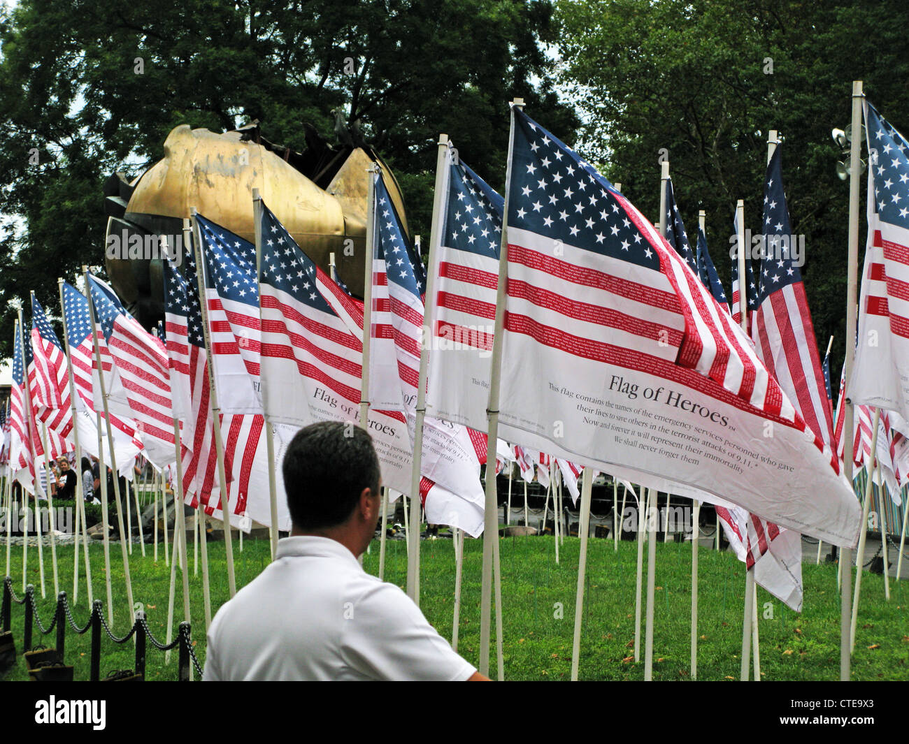 American flags ground zero memorial Stock Photo - Alamy