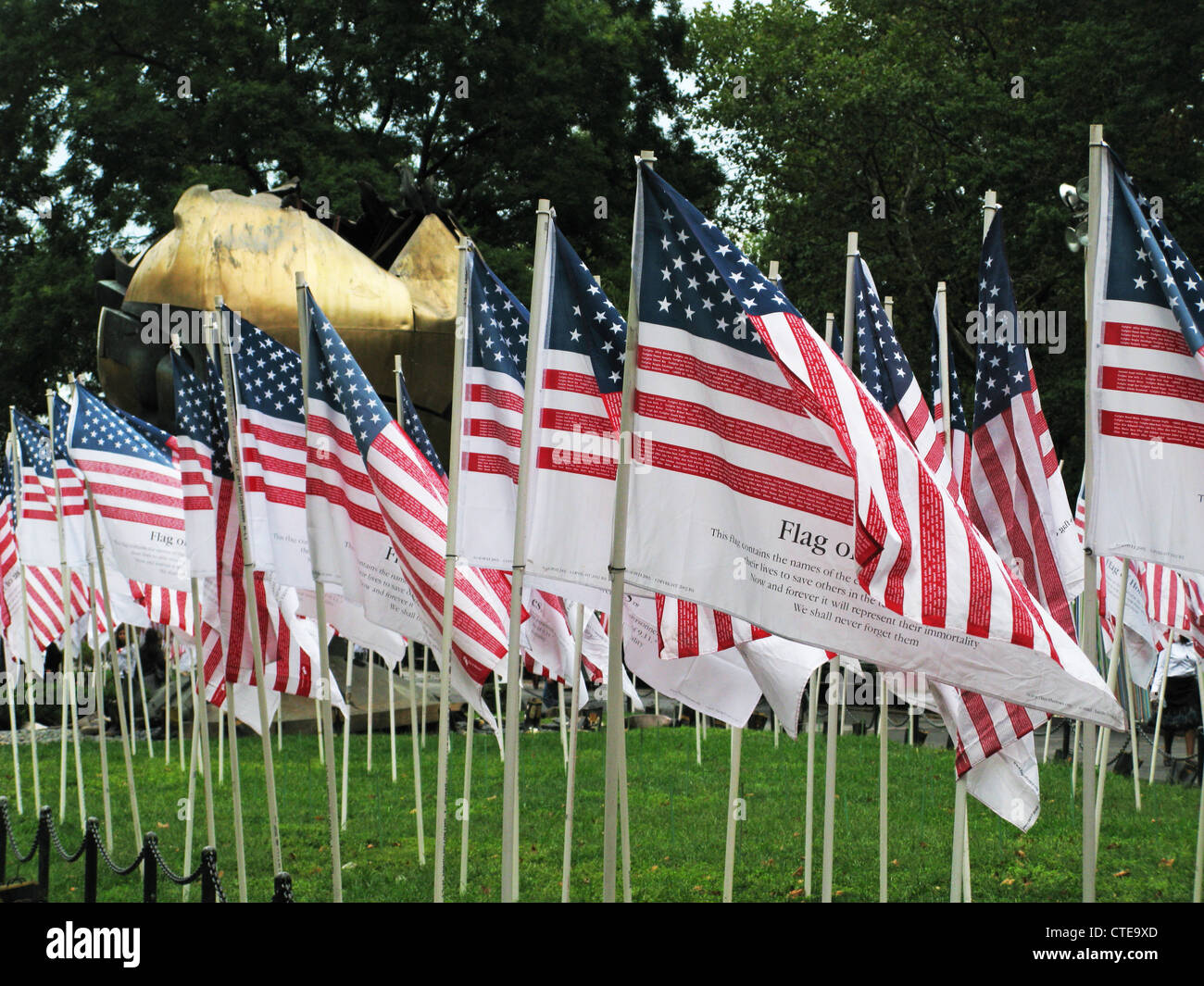 American flags ground zero memorial Stock Photo - Alamy