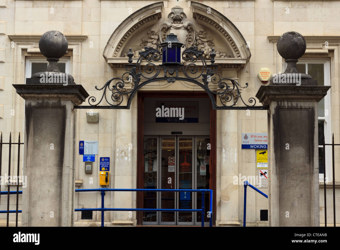 Front entrance view of Woking police station in Surrey Stock Photo - Alamy