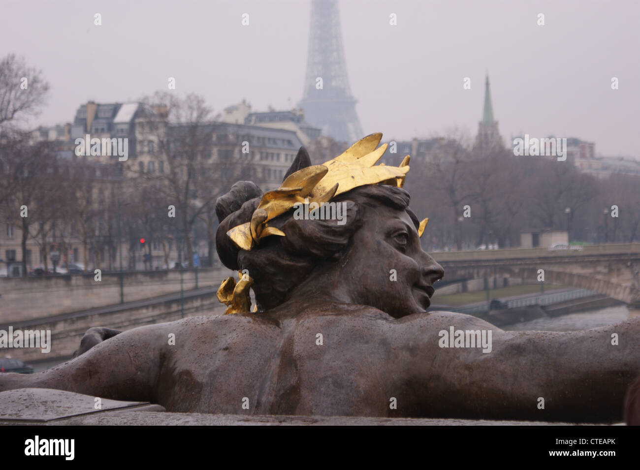 Statue on a bridge over the River Sienne - Paris, France Stock Photo ...