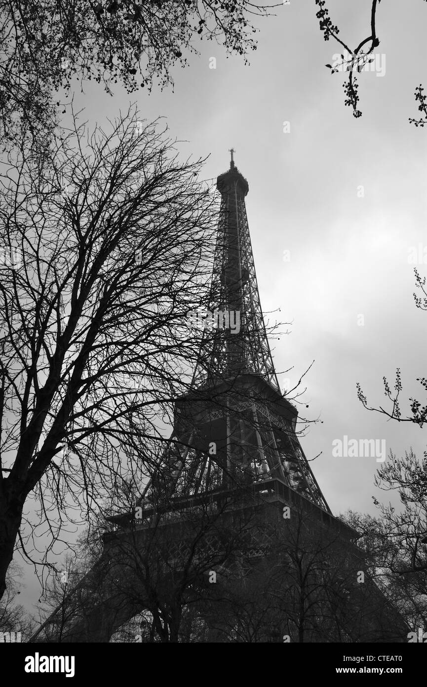 Eiffel Tower photographed in black and white Stock Photo - Alamy