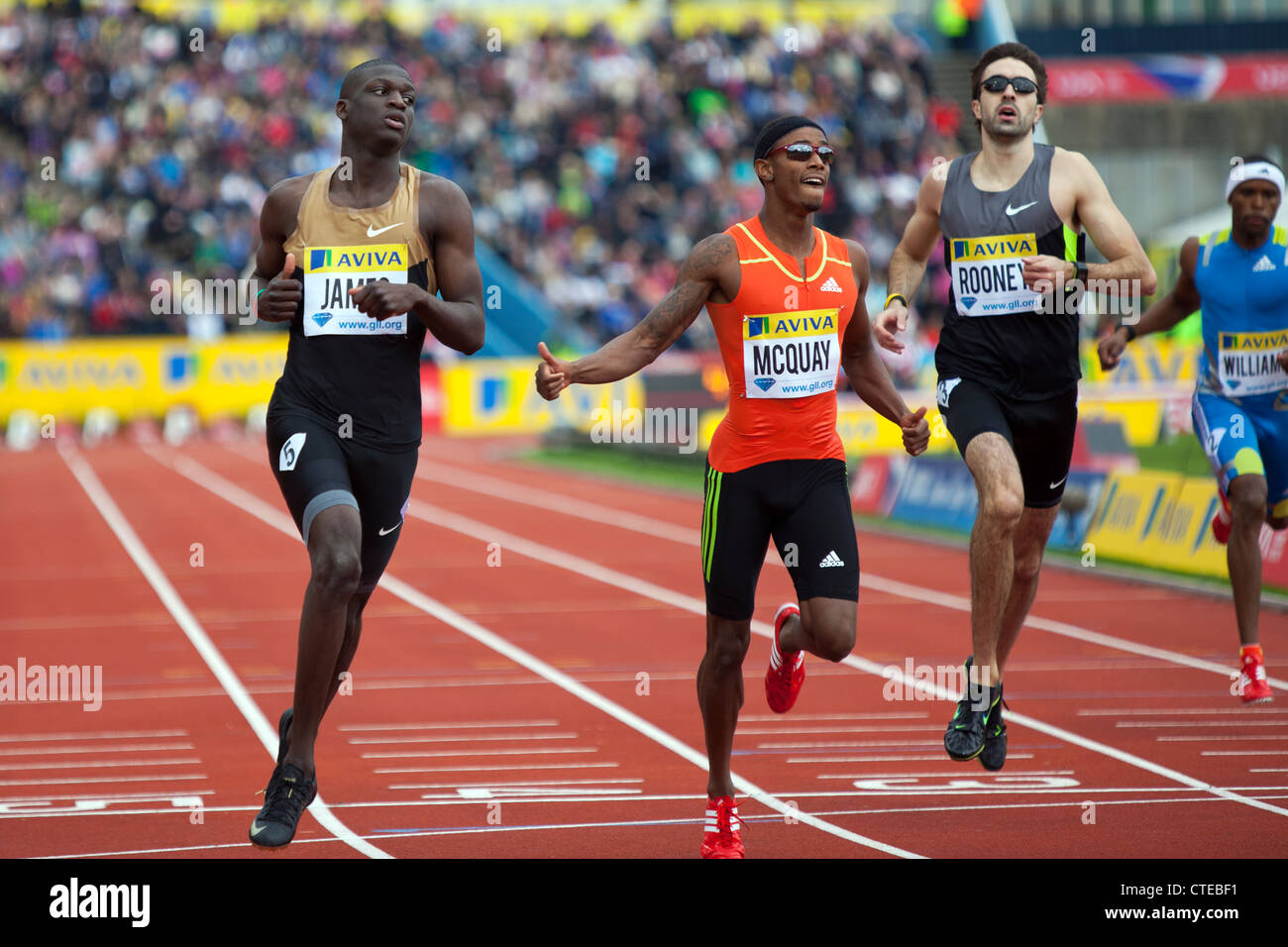 Kirani JAMES & Tony MCQUAY, Martyn ROONEY & Conrad WILLIAMS, Mens 400m ...