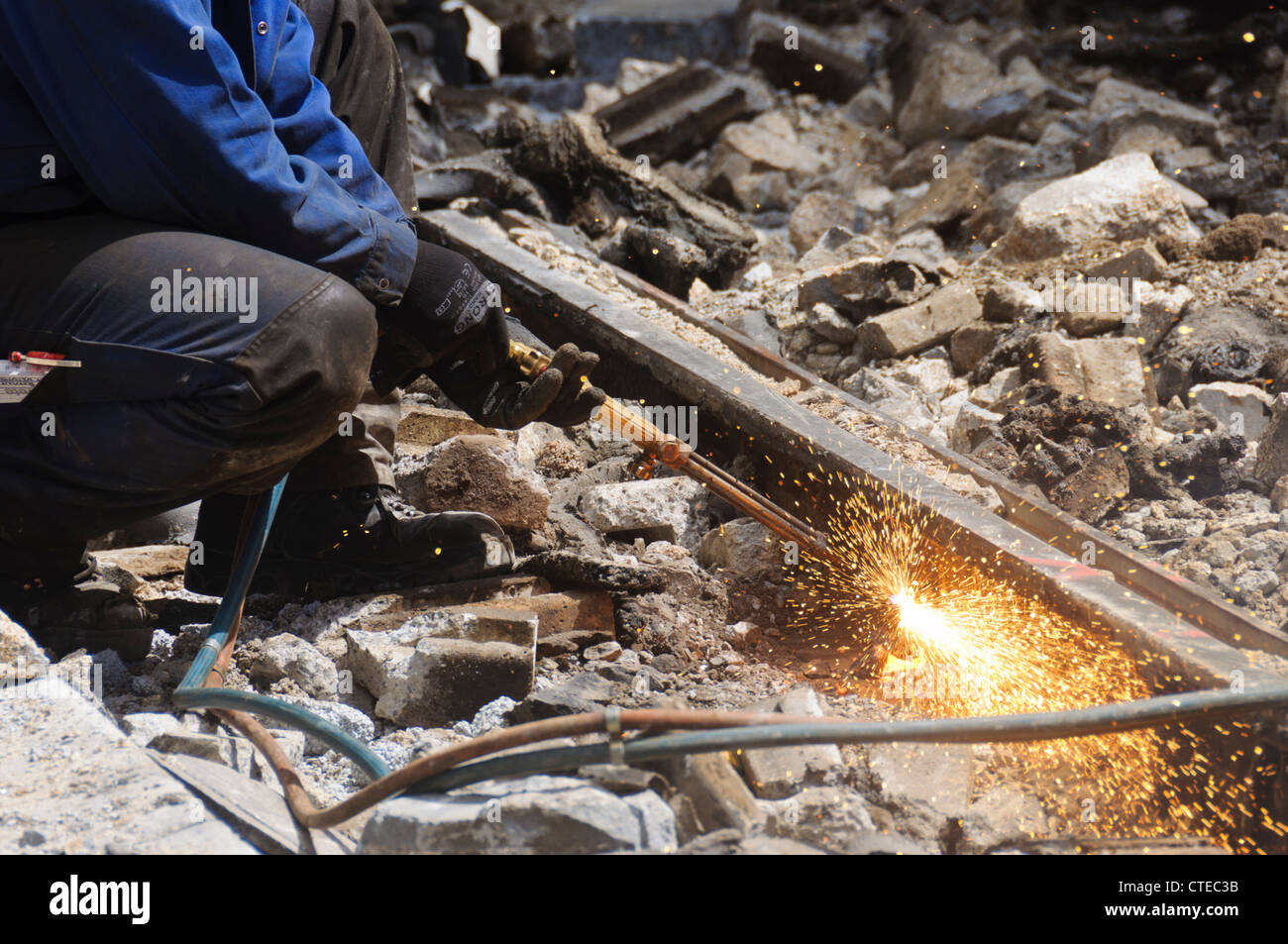 Railway Track Construction Site Worker Blowtorch Welder Bluey Blue ...