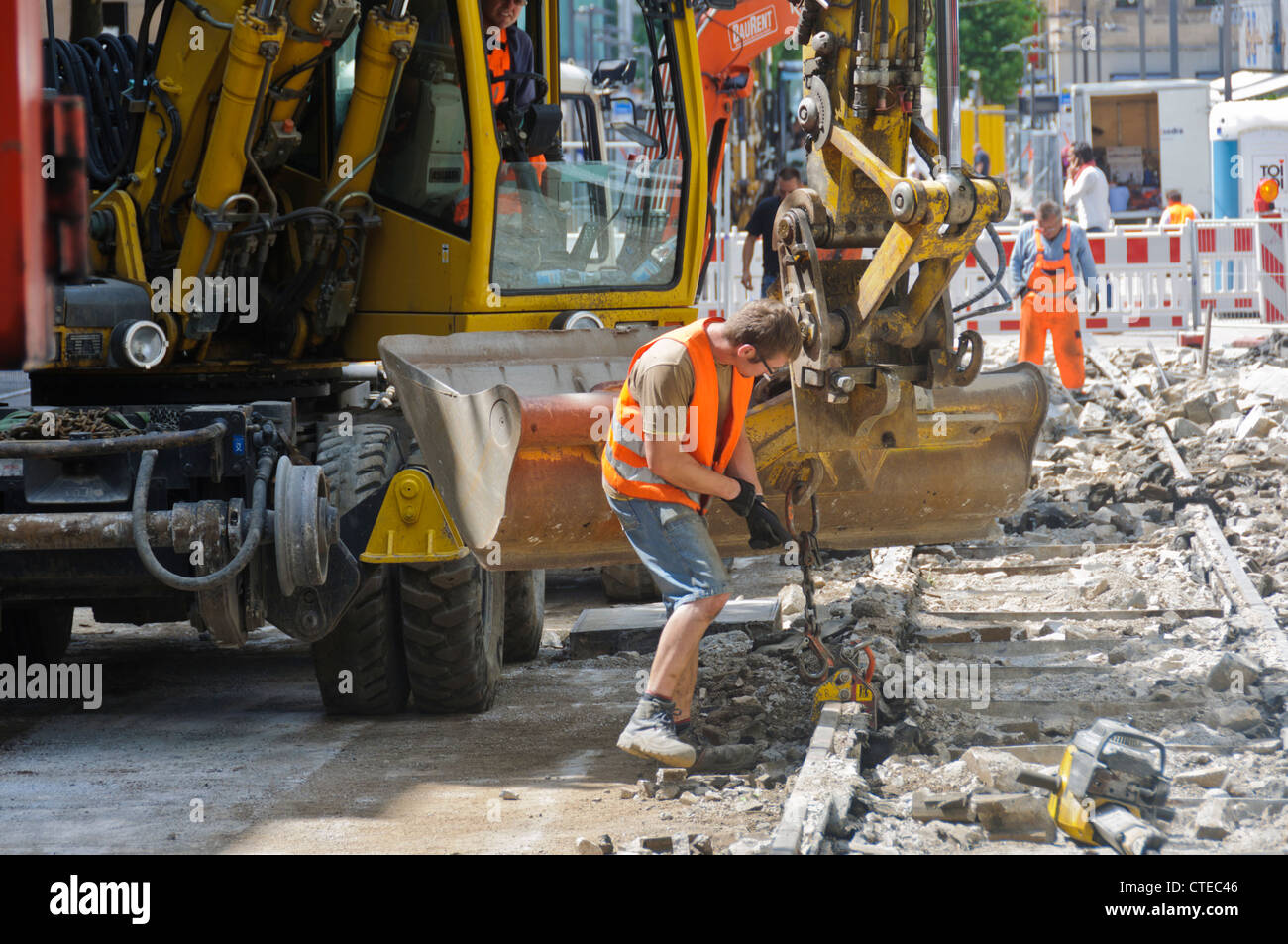 Railroad Track Construction Site Worker Excavator Dredger Digger Kaiser ...
