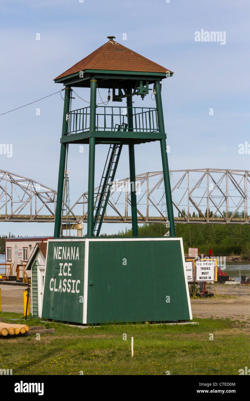 "Ice Classic" bell at the Village of Nenana on the Tanana River in ...