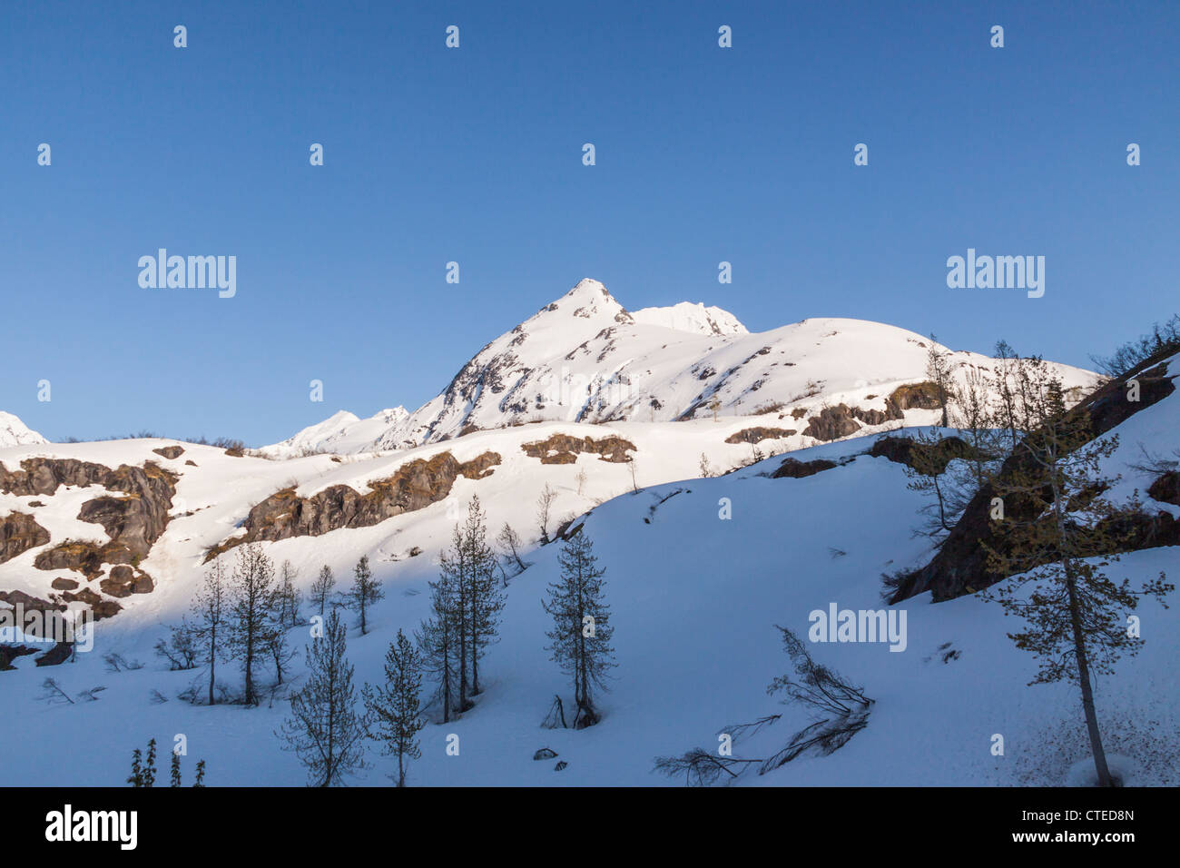 Snow and ice in the Chugach Mountains of Alaska, visible from the ...