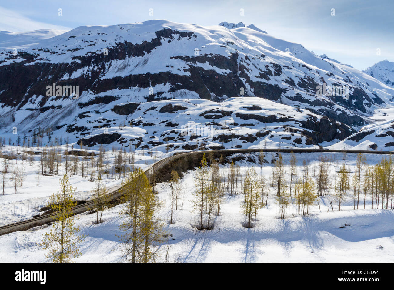 Snow and ice in Chugach Mountains of Alaska, viewed from Alaska ...