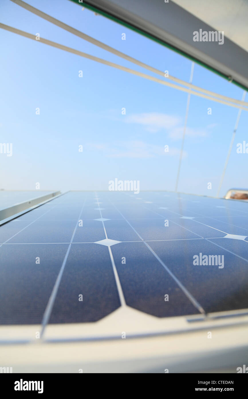 Solar charging batteries aboard a sail boat Photovoltaic panels energy ...