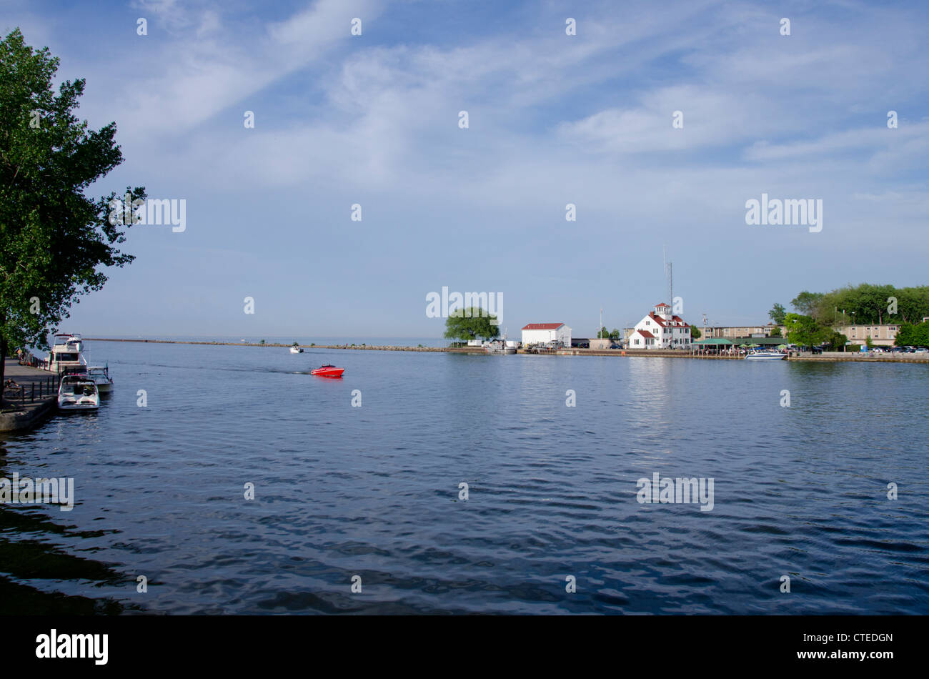 New York, Lake Ontario, Rochester. Rochester harbor with the red ...