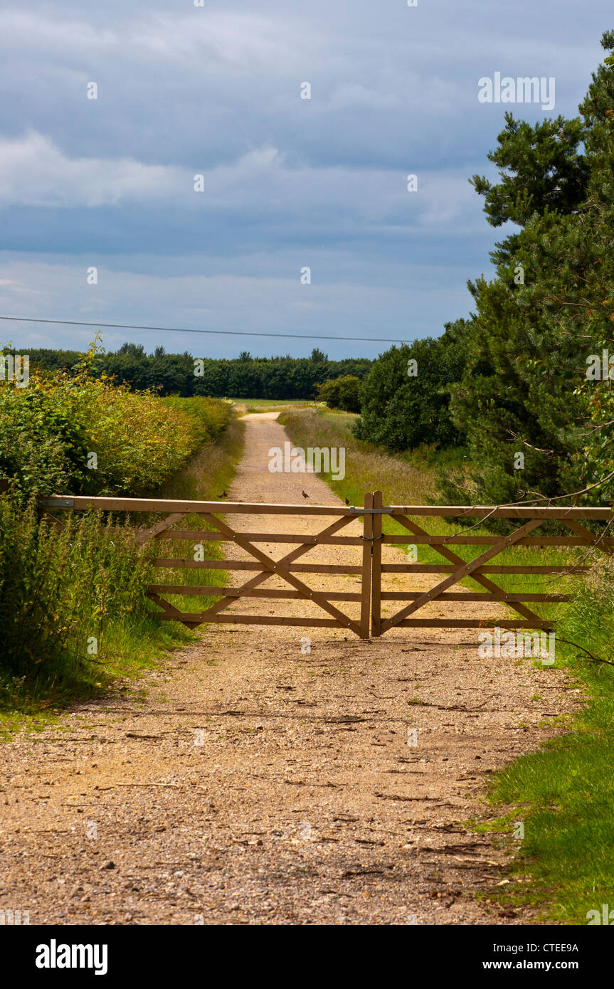 Farm track with double locked gate Stock Photo - Alamy