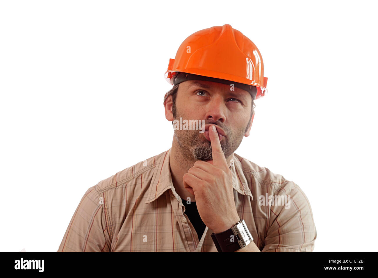 Forward thinking, construction worker with an idea Stock Photo - Alamy