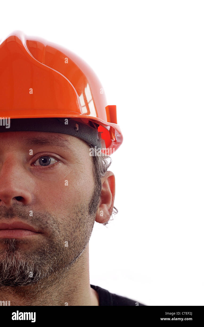 New idea, Construction worker thinking Stock Photo - Alamy