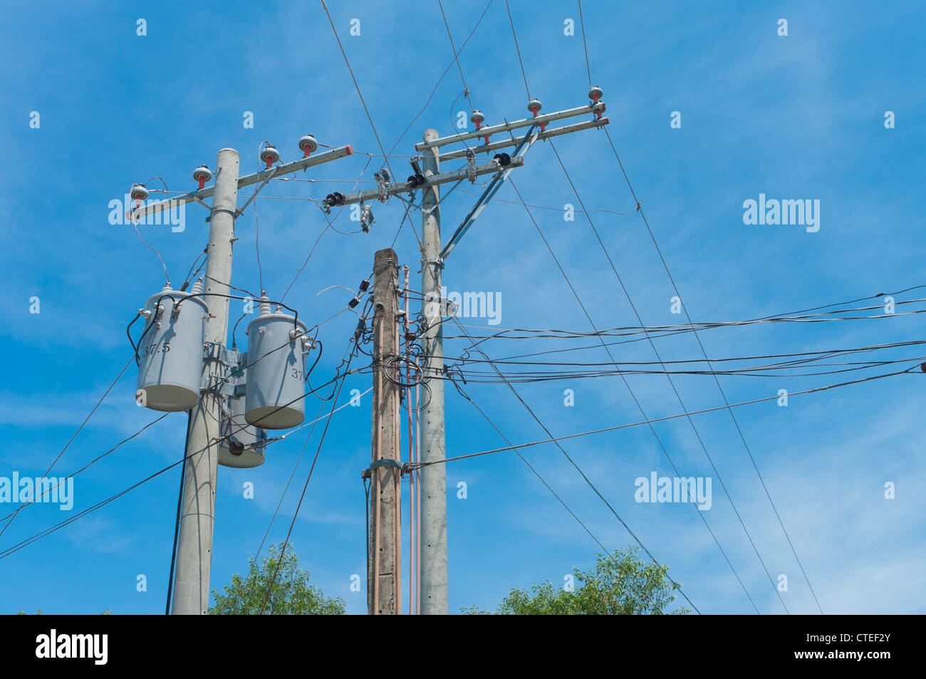 bunch of power cables in the Philippines Stock Photo - Alamy