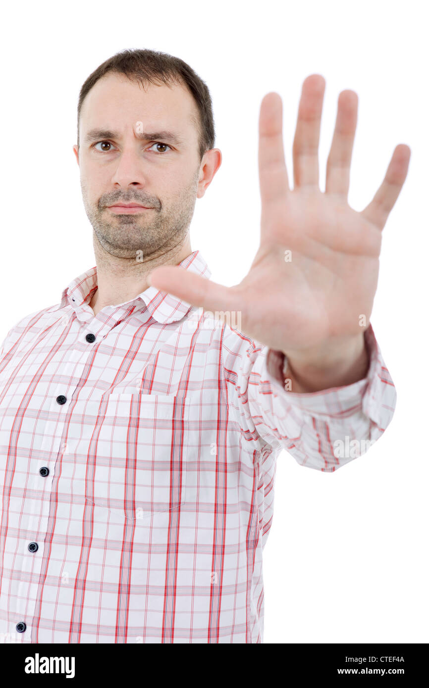 young man making stop with his hand, isolated Stock Photo - Alamy