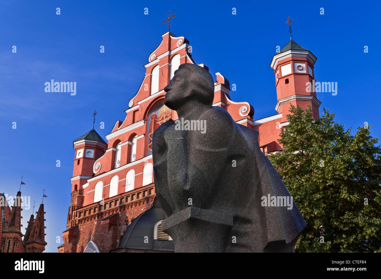 Adam Mickiewicz statue and Bernardine Church Vilnius Lithuania Stock ...