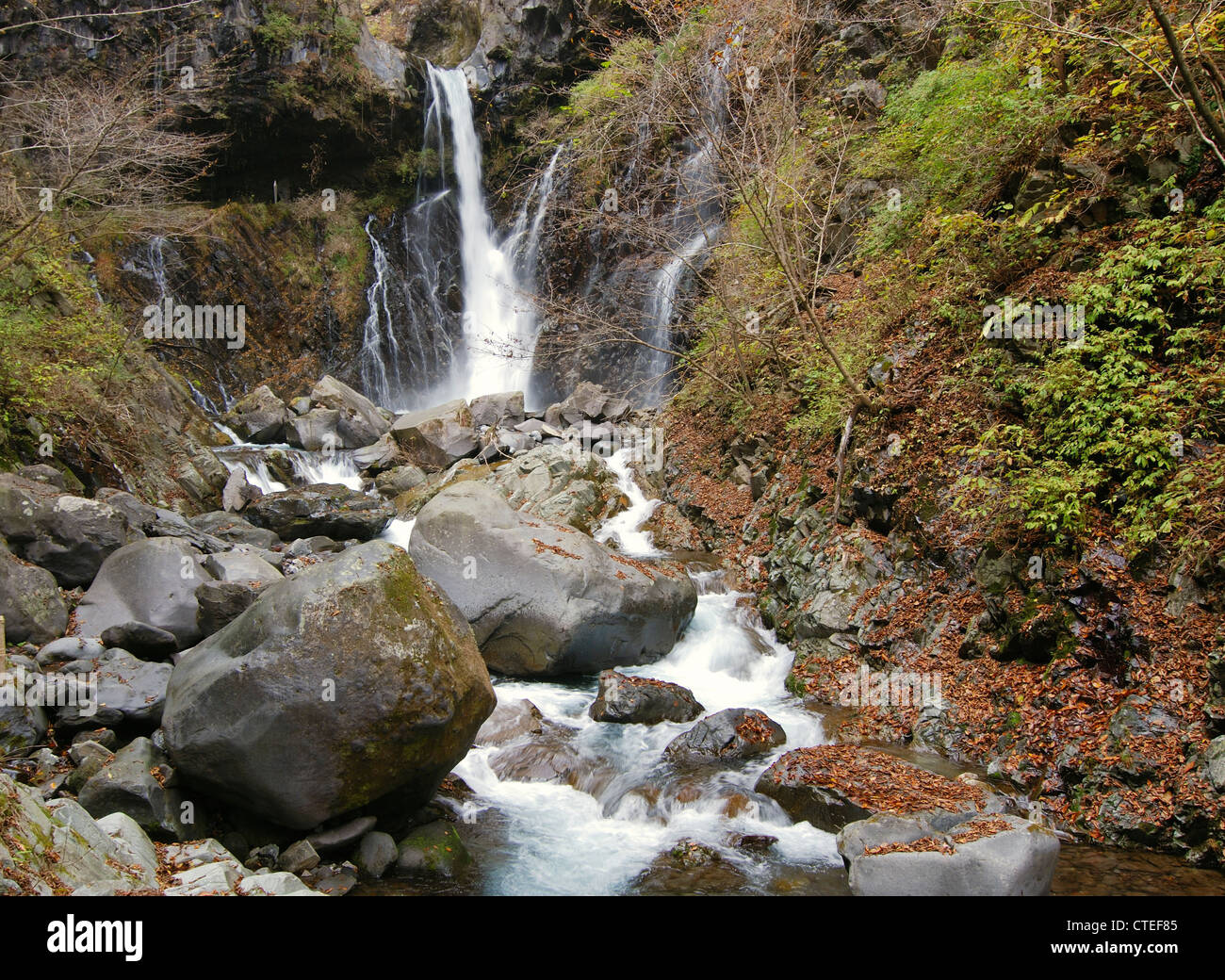 scenic waterfall Urami in Nikko, Japan at late autumn season Stock ...