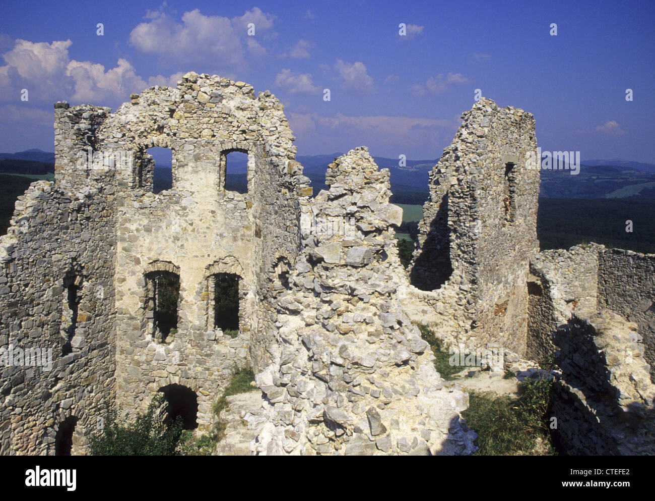 The ruins of medieval castle Hrusov in Tribec mountains, Slovakia Stock ...
