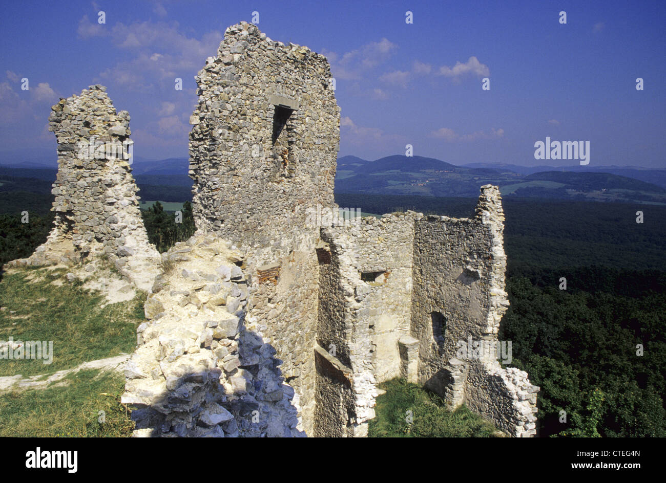 The ruins of medieval castle Hrusov in Tribec mountains, Slovakia Stock ...