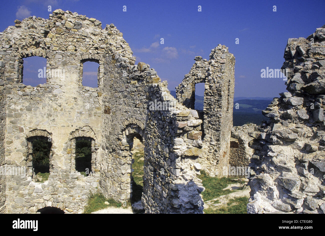 The ruins of medieval castle Hrusov in Tribec mountains, Slovakia Stock ...