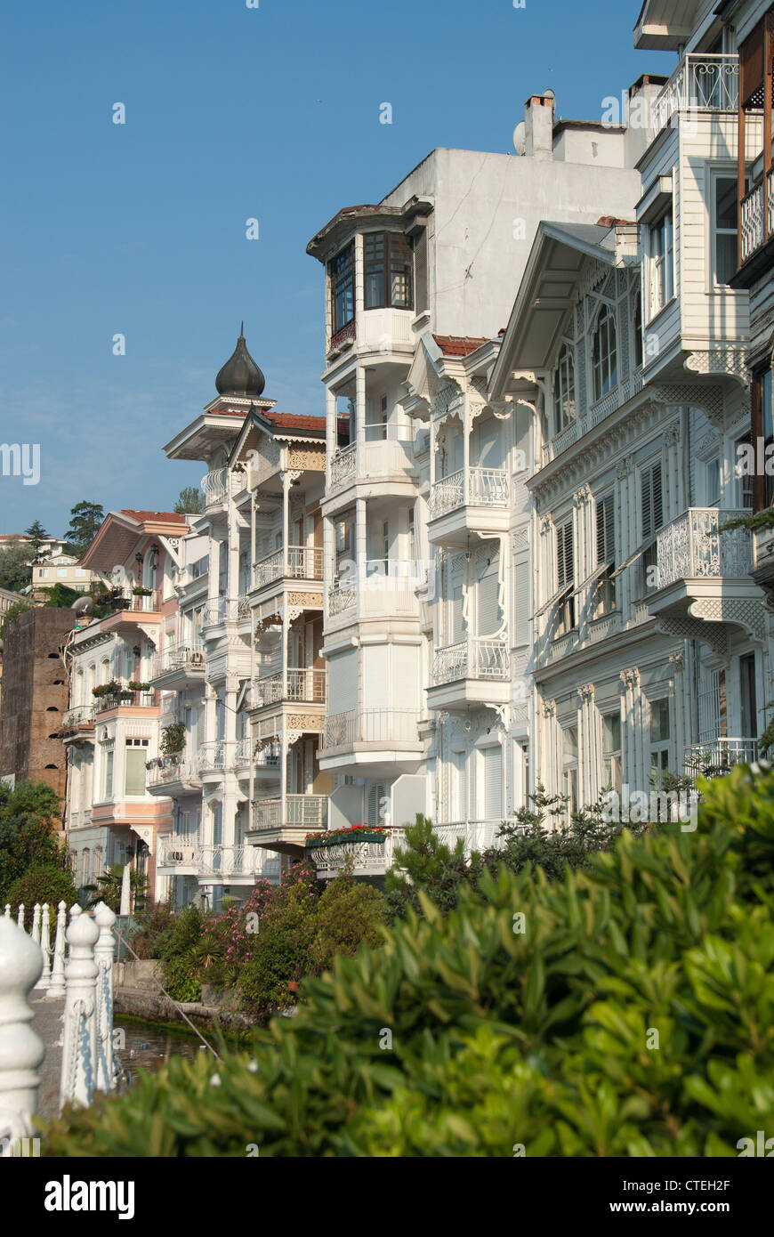 ISTANBUL, TURKEY. Traditional ornate wooden buildings in the suburb of ...