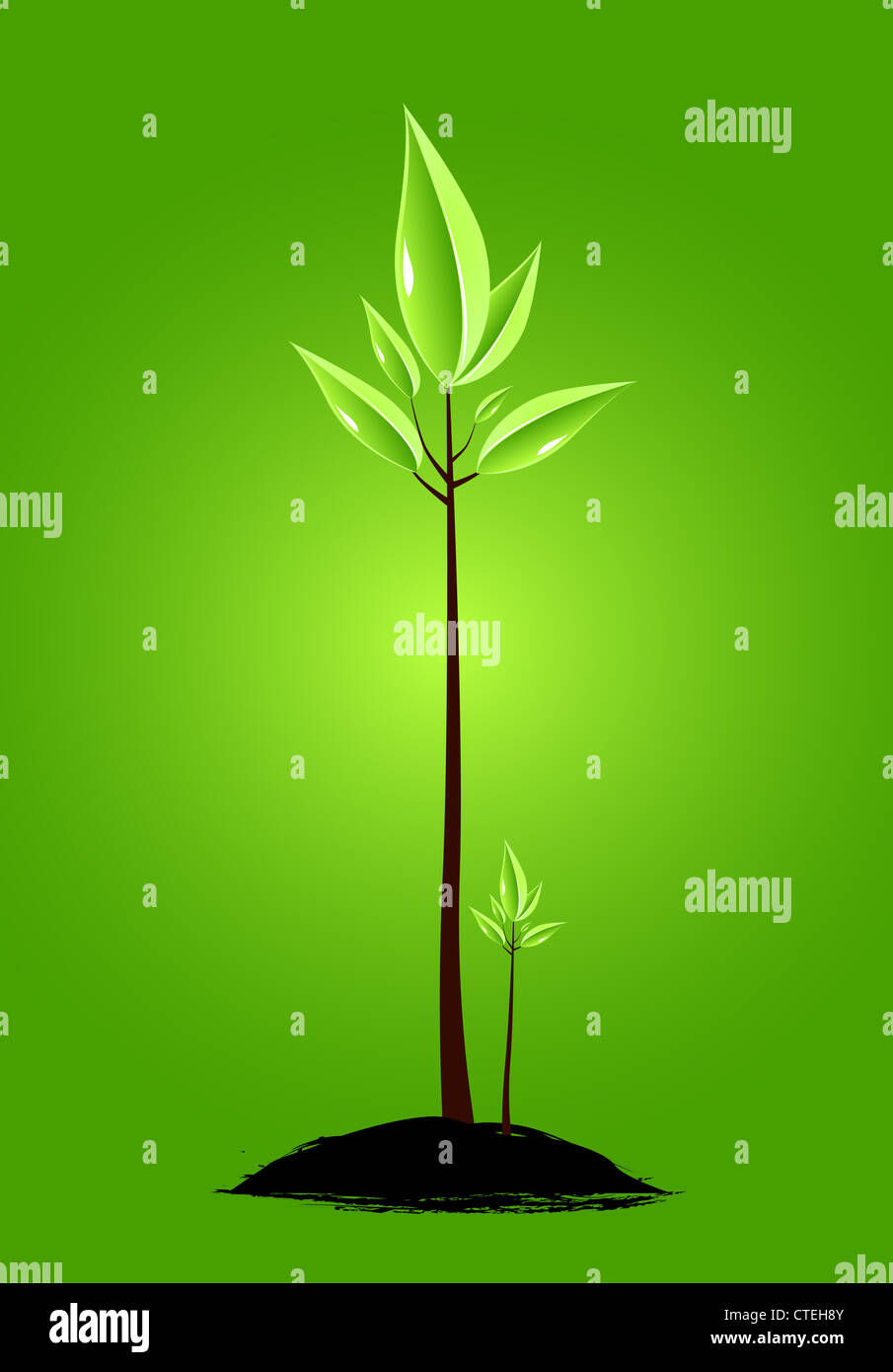 Two young plants on green background Stock Photo - Alamy