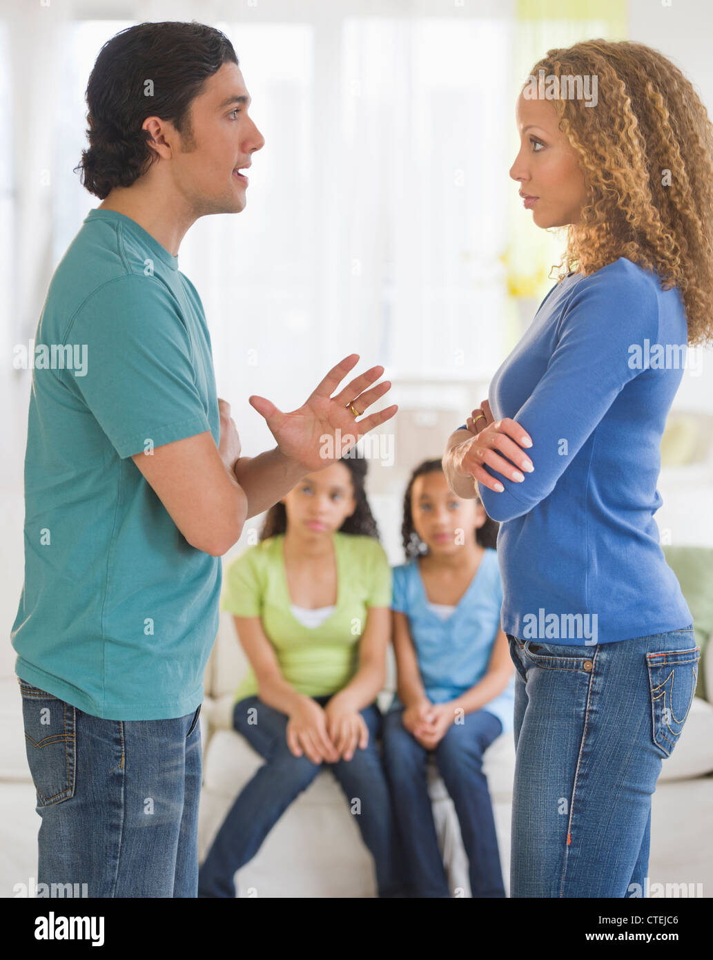 USA, New Jersey, Jersey City, Parents quarreling, with daughters (10-13 ...