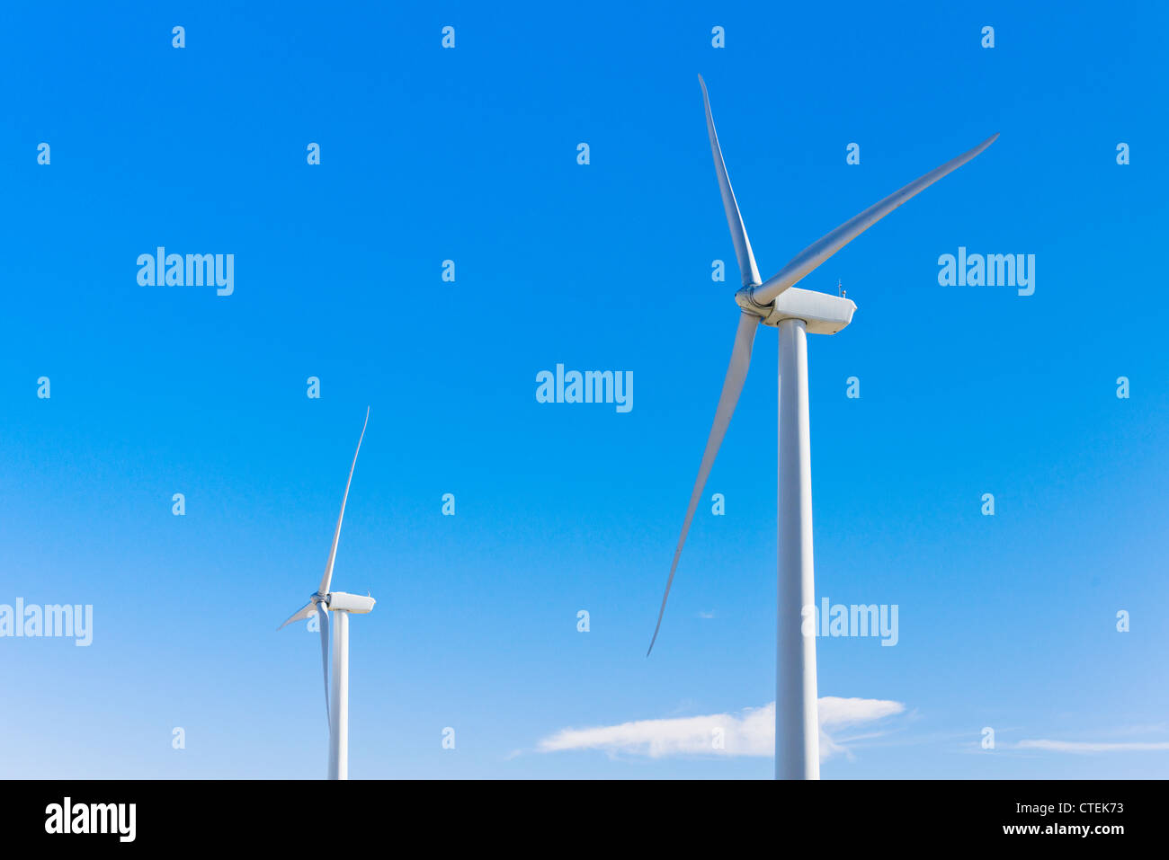 USA, California, Palm Springs, Wind turbines against blue sky Stock ...