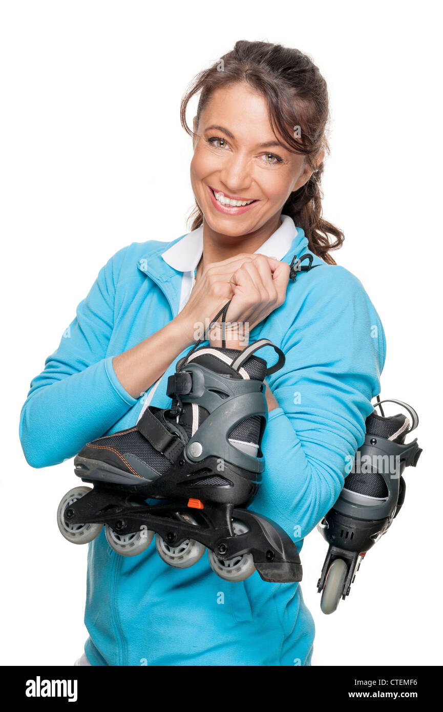 Full isolated woman with inliner Stock Photo - Alamy