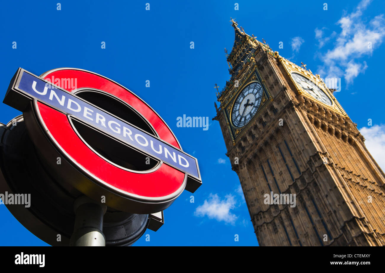 UK, England, London, Big Ben and underground sign Stock Photo - Alamy