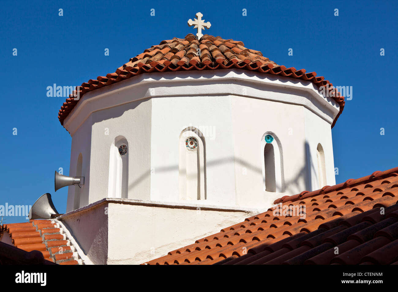 Church roof in the old village of Ano Vathi, Samos, Greece Stock Photo ...