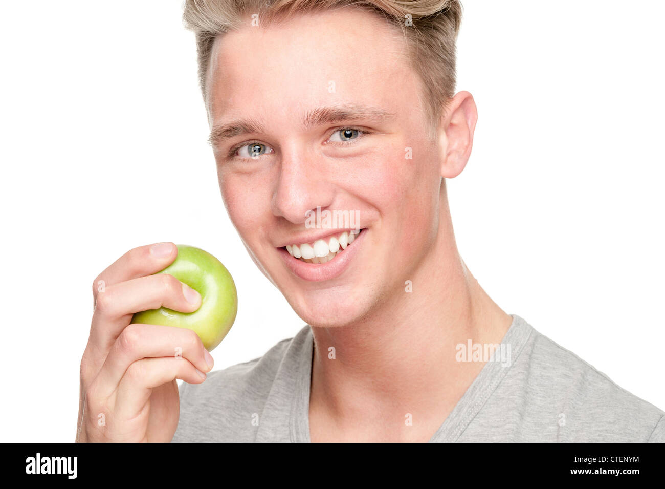 Full isolated studio picture from a happy young man with fruits Stock ...