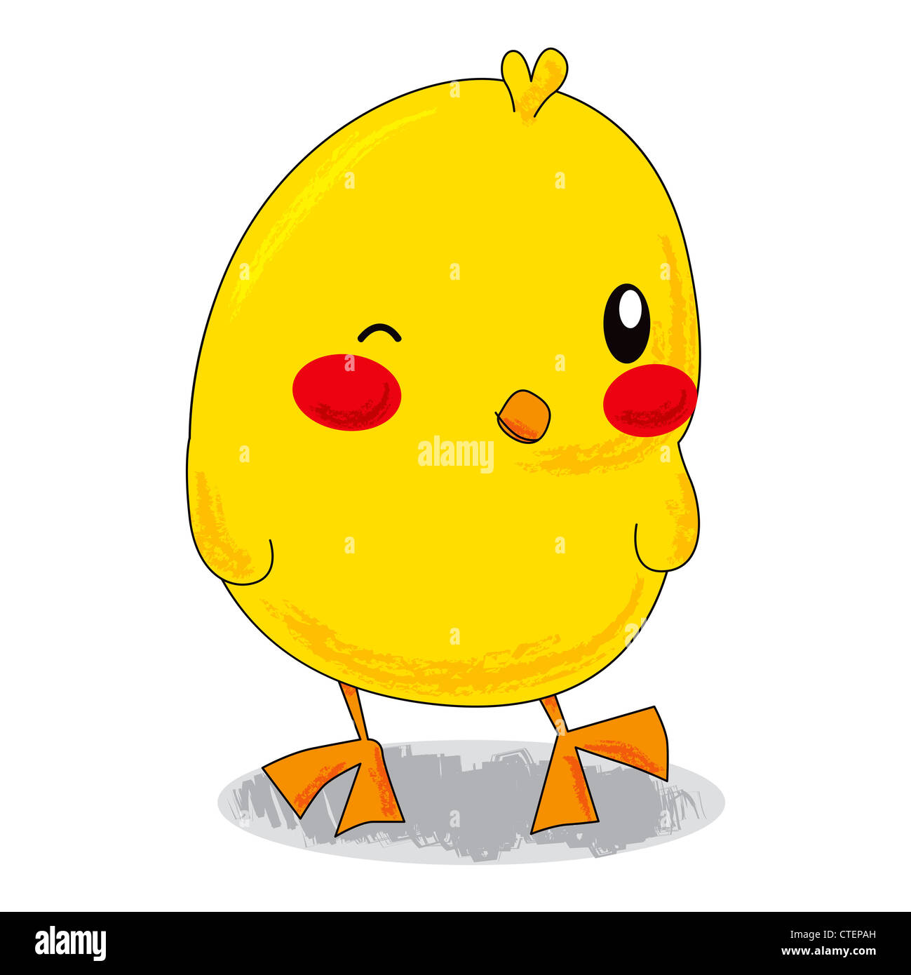 Cute yellow cartoon little chick winking and blushing Stock Photo - Alamy