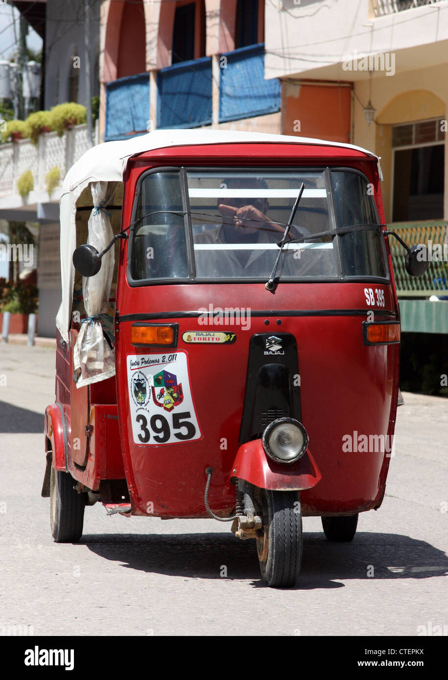 Tricycle motor rickshaw in Flores Guatemala Central America Stock Photo ...